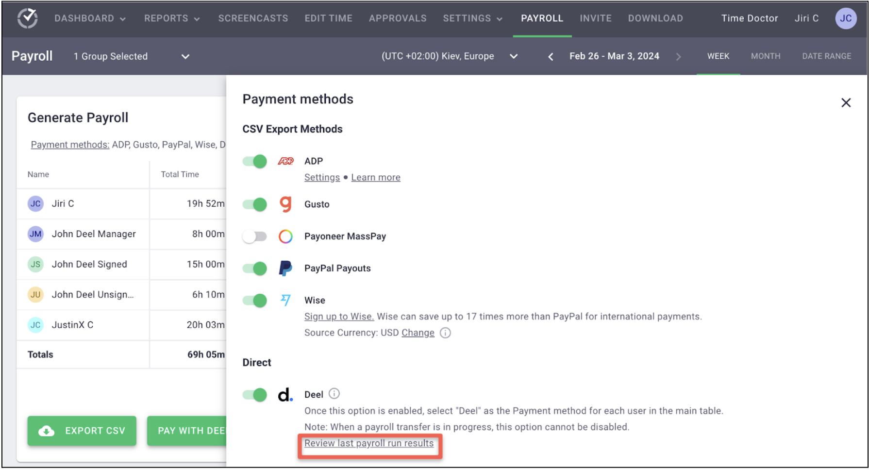 Connecting Deel with Time Doctor